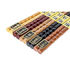Heim Concept 5- Pairs Natural Wood Chopsticks Reusable Chinese Korean Japanese Chopsticks Set Bamboo Chop Stick