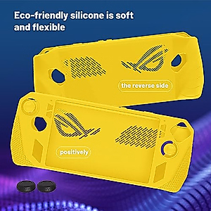 PAKESI Silicone Case for ASUS ROG Ally 2023 Release,Handheld Game Console Cover Protector Case with 2 Thumb Grip Caps and 2 Pack Screen Protectors - Enhance Your Gaming Experience(Yellow)