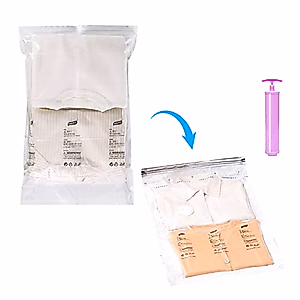 COSadiman Vacuum Storage Bags Space Saver Bags with Hand Pump, 6 PCS Plain/Flat Heavy Duty Space-saving Storage Bags,Vacuum Sealed Bags for Beddings Quilt Clothes Blankets Comforters Closet Organizers, Save Up 80% Space (Medium, Transparent)