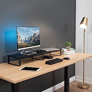 VIVO 39 inch Extra Long Monitor Stand, Wood & Steel Desktop Riser, Dual Screen, TV, Keyboard, Laptop, Ergonomic Desk and Tabletop Organizer, Black, STAND-V000DL
