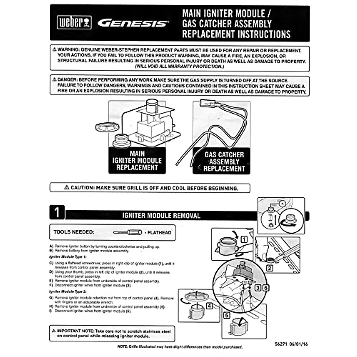 Weber 67726 Igniter Kit for Genesis 300 Series Grills with Metal Spark Box (Year 2007)