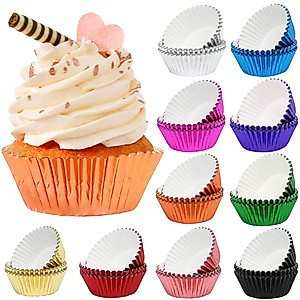 LotFancy Foil Cupcake Liners, 500pc Standard Size Muffin Liners, Metallic Cupcake Wrappers, Disposable Baking Cups Paper for Wedding, Birthday, Party, Baby Shower Boy Girl, 10 Colors