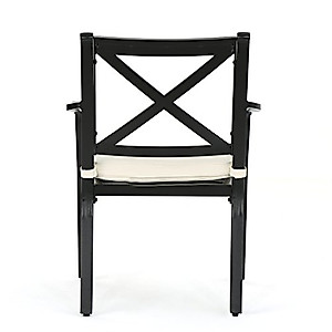 Christopher Knight Home Exuma Outdoor Cast Aluminum Dining Chairs with Water Resistant Cushions, 2-Pcs Set, Black / Ivory