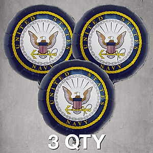 Havercamp U.S. Navy Balloons (3 Pcs.)! 3 (18”) Round Mylar Balloons with Officially Licensed U.S. Navy Crest logo.