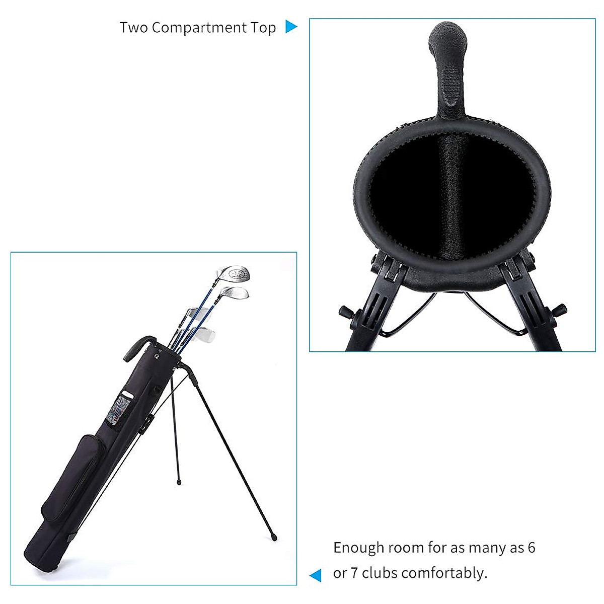 LONGCHAO Sunday Golf Bag, Lightweight Golf Club Bags with Stand and Strap, Pitch and Putt Golf Bag 2 Way Driver Golf Bags, Golf Gifts for Men (Black)