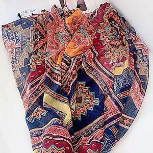 Van Caro Women Scarf Shawl for All Season Bohemian Paisley Tassel Beach Sun Protection Wrap Colorful Rhombus