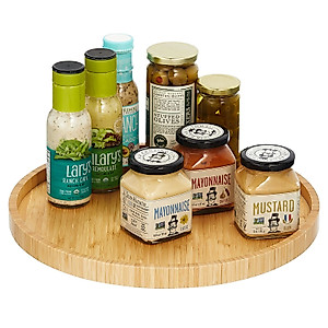 mDesign Lazy Susan Turntable Bamboo Spinner for Kitchen Cabinet, Pantry, Fridge, Cupboards, or Counter, Fully Rotating Organizer for Food, Spices, or Condiments, 15" Round, Echo Collection, Natural