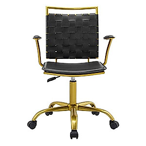 Modway Fuse Webbed Back Faux Leather and Gold Metal Adjustable Office Chair, Black