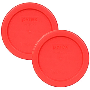 Pyrex Bundle - 2 Items: 7202-PC 1-Cup Red Plastic Food Storage Lids Made in the USA