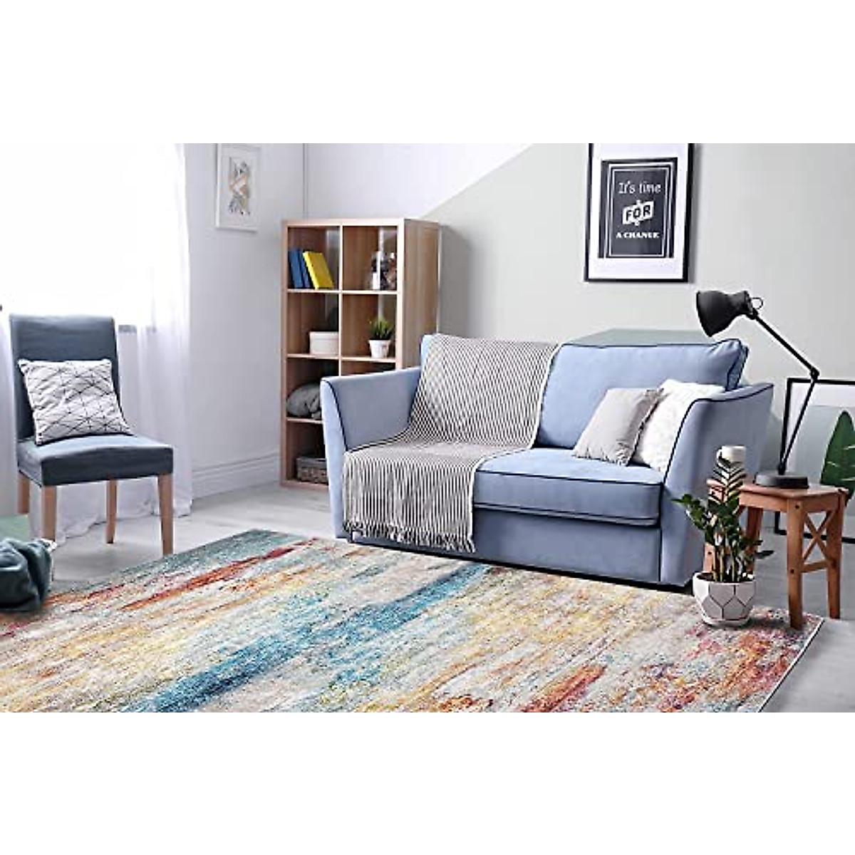 Mylife Rugs Contemporary Modern Non Slip Machine Washable Printed Area Rug, Rainbow 4'x6'