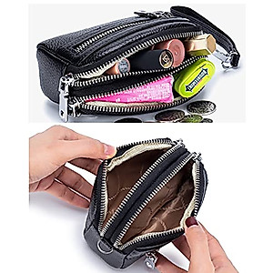 Genuine Leather Mini Genuine Leather Coin Pouch Wallet Wristlet Handbag hand strap clutch (Black)