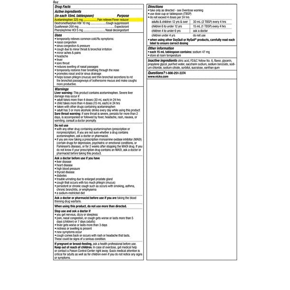 Vicks DayQuil Severe Cold & Flu Relief Liquid 8 oz (Pack of 2)