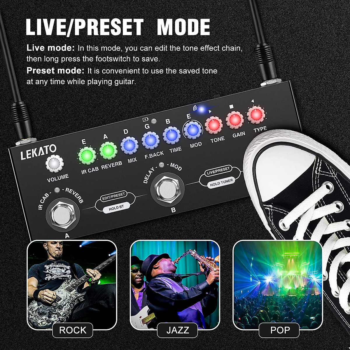 LEKATO Multi Effects Guitar Pedal, with IR Loading 9 AMP Models, Delay Reverb Distortion Overdrive Pedal, Rechargable Electric Guitar Effects Multi Pedal Support Recording,Bluetooth 5.0