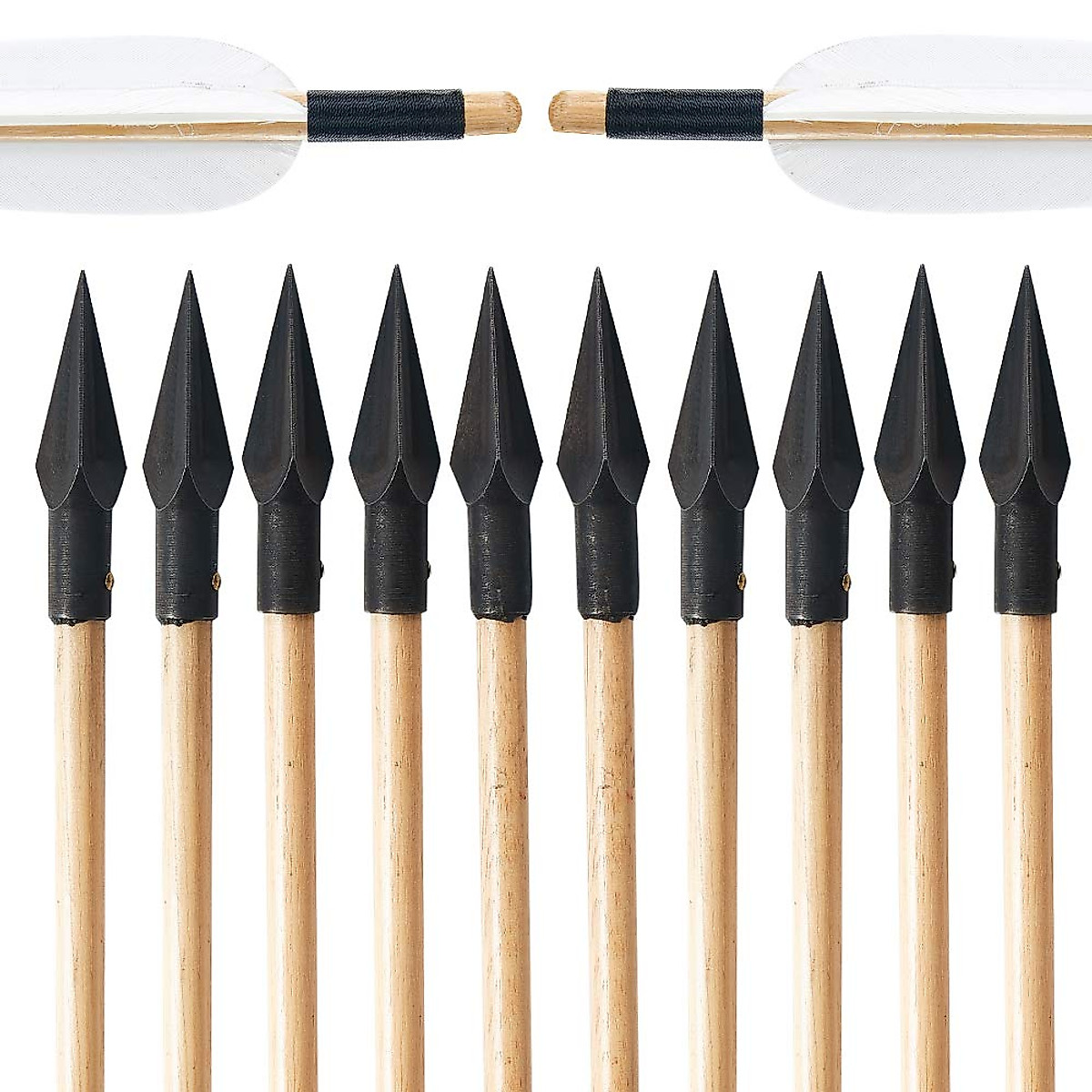 Huntingdoor 6pcs White Turkey Feather Wooden Shaft Hunting Shooting Arrows 31inch with A-803 arrowhead 150grain (White)