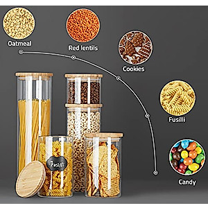 coccot Glass Jars with Bamboo Lids, Glass Food Storage Jars with Wood Lids for Pantry, Glass Canisters Sets with Wood lid for the Kitchen, 5 Pack Glass Storage Containers with Stackable Lids