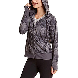 Danskin Women's Double Collar Full Zip Hooded Jacket, Marble Print, Small