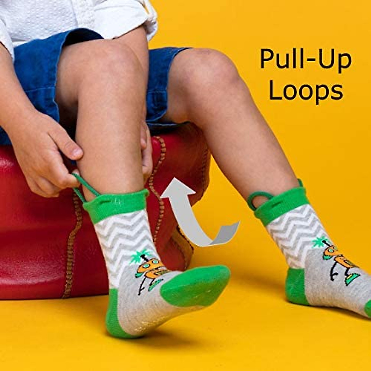 Ez Sox Toddler Boys Girls Socks Non Skid Seamless Toe Anti Slip Grip Pull Up Loops (3-5 Years, Trucks & Cars)