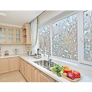 Window Film Privacy No Glue Static Cling 17.5" by 78.7" Glass Film Decorative Window Films Heat Control for Home Kitchen Office
