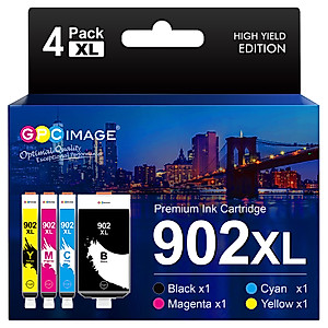 GPC Image Compatible Ink Cartridge Replacement for HP 902XL 902 Ink Cartridges to use with Officejet 6978 6968 6962 6958 6970 6950 6960 Printer Tray (Black, Cyan, Magenta, Yellow, 4 Pack)
