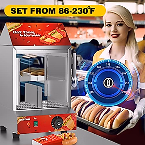WantJoin Hot Dog Steamer, 2 Tiers Electric Hot Dog Steamer with Bun Warmer 27 L/24.52 QT, Visuable Glass Slide Doors Suit for 175 Hot Dogs and 40 Buns