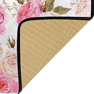 susiyo Kitchen Mat Beautiful Floral Pink Roses Kitchen Rug Mat Anti-Fatigue Comfort Floor Mat Non Slip Oil Stain Resistant Easy to Clean Kitchen Rug Bath Rug Carpet for Indoor Outdoor Doormat