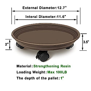 JzNova Plant Pallet Caddy with Wheels, Round Flower Pot Mover, Indoor Rolling Planter Dolly on Wheels, Outdoor Planter Trolley Tray Coaster, Brown