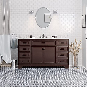 Kitchen Bath Collection Aria 60-inch Single Bathroom Vanity (Chocolate/Carrara): Includes Chocolate Cabinet with Authentic Italian Carrara Marble Countertop and White Ceramic Sink