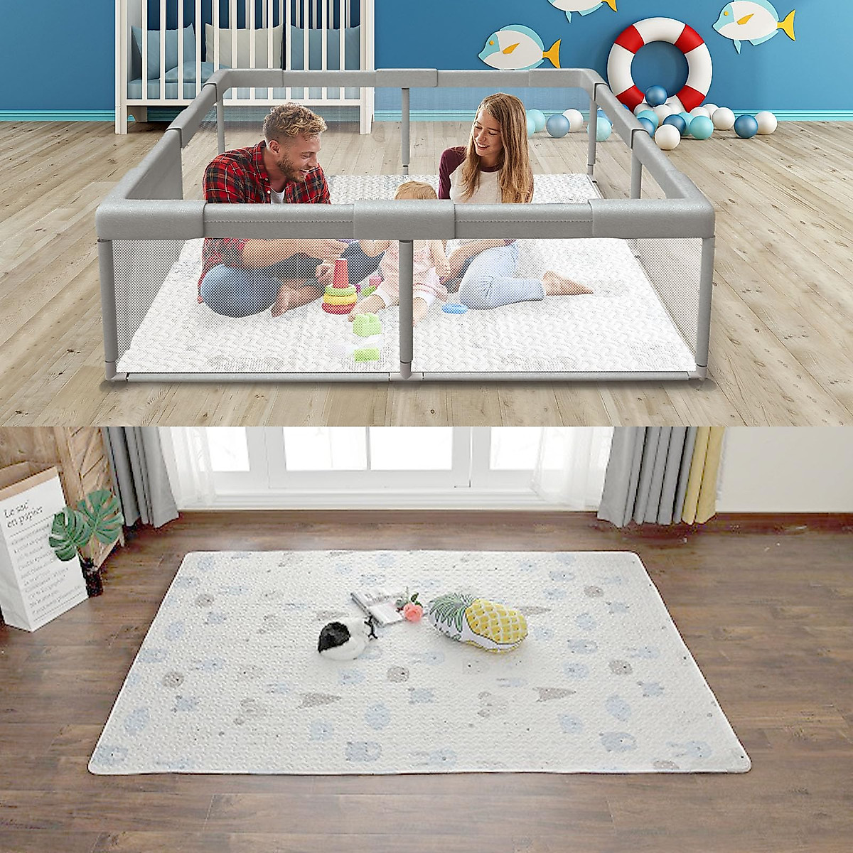 Cartoon Baby Play Mat, Baby Crawling Mat Foldable 50 x 50'' Washable, Thick Playpen Mat, Portable Baby Floor Activity Mat for Playpen Toddler Tummy Time Activity