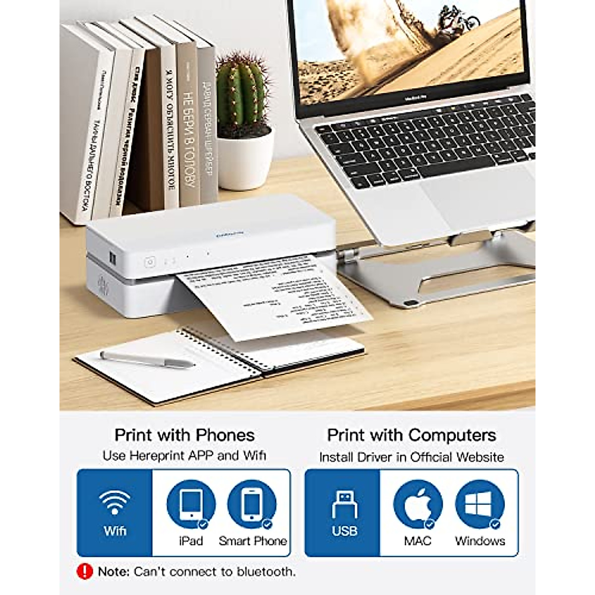 POLONO Thermal Printer, 8.5 x 11 US Letter Size Thermal Printing Paper Compatible with FT800 Wireless Printer, No Ink No Toner Compact Printer for Home Use, Office