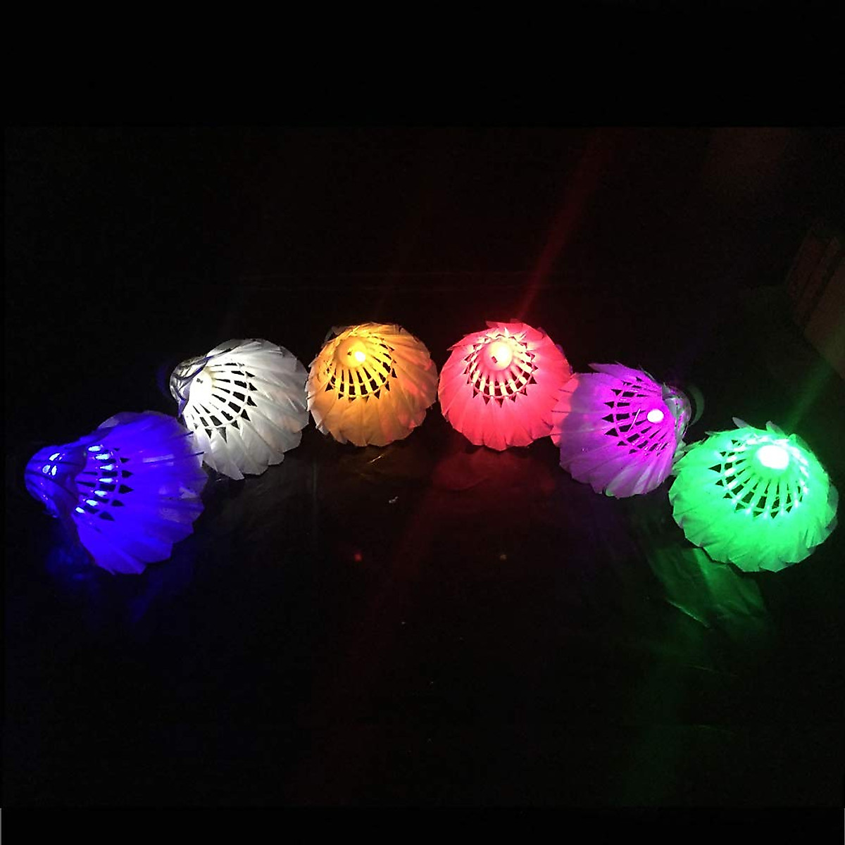 ZHENAN LED Badminton Shuttlecocks Dark Night Glow Birdies Lighting for Outdoor & Indoor Sports Activities (Feather_6pcs)