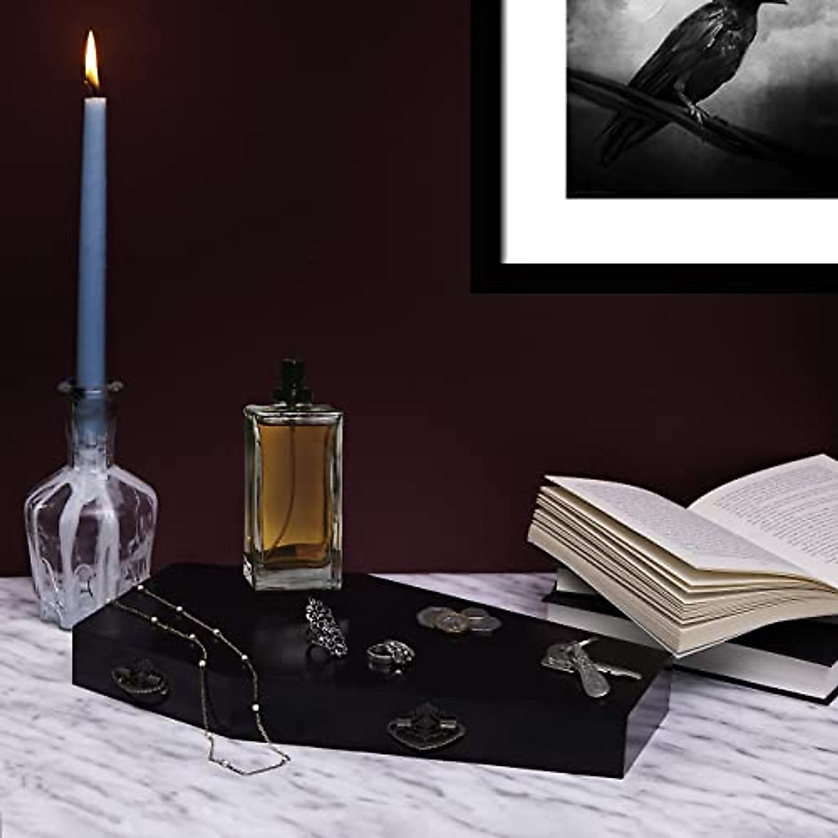 Stand & Delivered Gothic Coffin Tray, Spooky Decorative Wooden Goth Home Decor Tray for Holding Crystals, Jewelry, Candles, Creepy Serving Tray for Kitchen, Bathroom, Bedroom and Entryway, Black