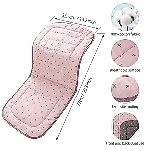 Baby Carriage Cushion, Universal Breathable Stroller Mat, Stroller Cushion for Strollers 100% Cotton, 34x78cm,1 Pack (Pink+Grey Cross)