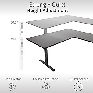 VIVO Electric Height Adjustable 77 x 71 inch Corner Stand Up Desk, 2 Black 30 inch Deep Table Tops, Black Frame, Memory Controller, L-Shaped Standing Workstation, DESK-KIT-3E7B