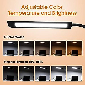 KEDSUM LED Desk Lamp with Clamp, Flexible Gooseneck Clamp Lamp with Touch & Remote Control, 10W Eye-Care Architect Desk Lamp for Office/Home, with 5 Color Modes, 5-Level Brightness & Memory Function