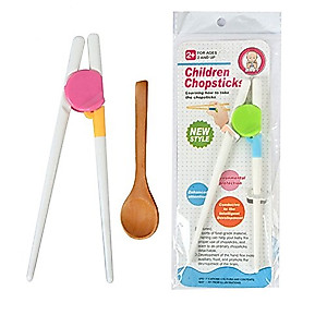 Zehhe 5 Pairs Easy to Use Cheater Training Chopsticks for Children and Adults , 1 Pcs Wood Spoon (5pairs)