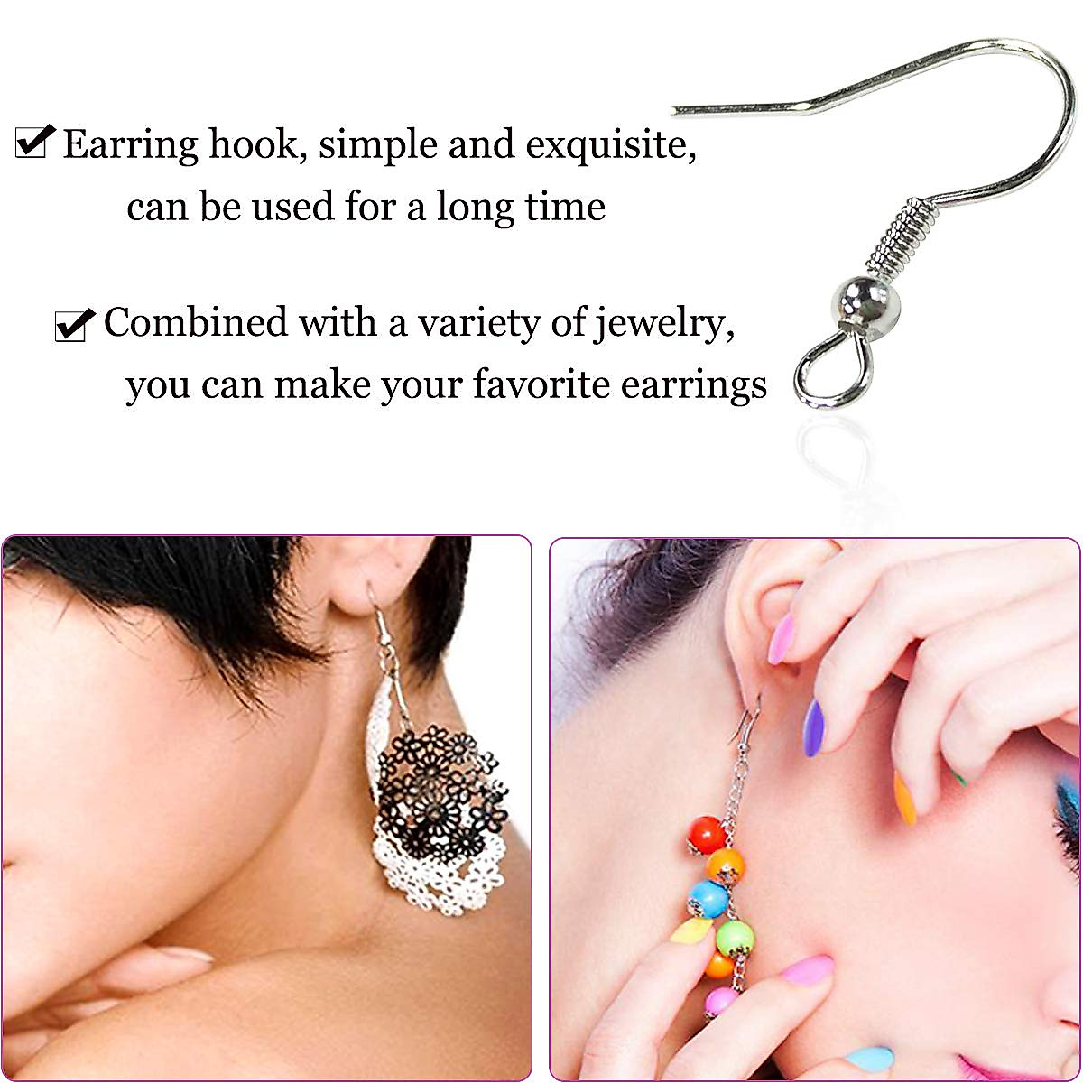 120pcs Earring Hooks with Ball and Coil, Hypo Allergenic Plated Silver Ear Wires with Transparent Storage Box, for DIY Jewelry Making