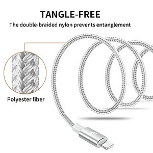 UNBREAKcable iPhone Charger Cable 2M [Apple MFi Certified C89] Fast Nylon Braided Lightning Cable for iPhone 13/13 pro/13 mini/12/12 Pro/Se 2020/11/11 Pro/XR/XS/X/8 iPad Pro - Silver