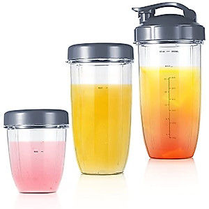 Replacement Cups Kit 18oz Short Cup 24oz Tall Cup 32oz Colossal Cup with Flip-Top To-Go Lid and Stay-Fresh Resealable Lid Compatible with NutriBullet 600w and Pro 900w Blenders