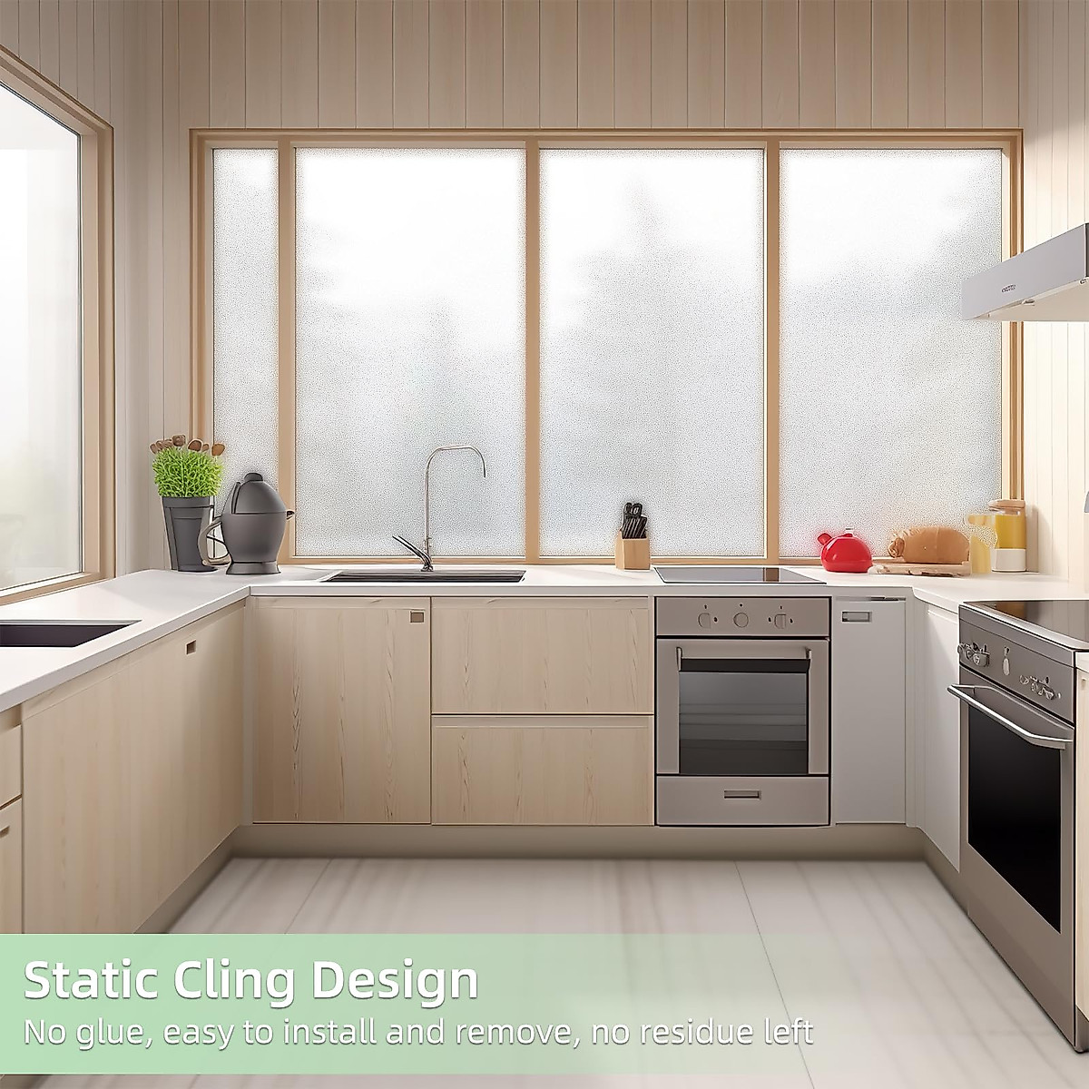 DUOFIRE Privacy Window Film Natural Frosted and Black Flower Static Cling Glass Film