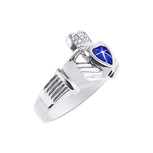 Rylos Rings Sterling Silver Claddah Love, Loyalty & Friendship Heart 6MM Gem Irish Wedding Band Claddagh Rings Blue Star Sapphire Jewelry Size 10