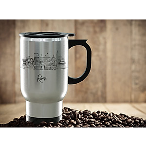 Rome Italy Gifts and Souvenirs - Travel Mug with Handle and Lid - Rome Graduation Unique Drinkware - 14oz Travel Mug Steel - Best Europe Long Distance Gifts & Homesick Student Gifts