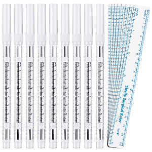 8 Pieces Microblading Marker Pen with Paper Ruler Skin Marker Eyebrow Permanent Makeup Position Mark Tools Markers Pen for Eyebrow Lips Skin