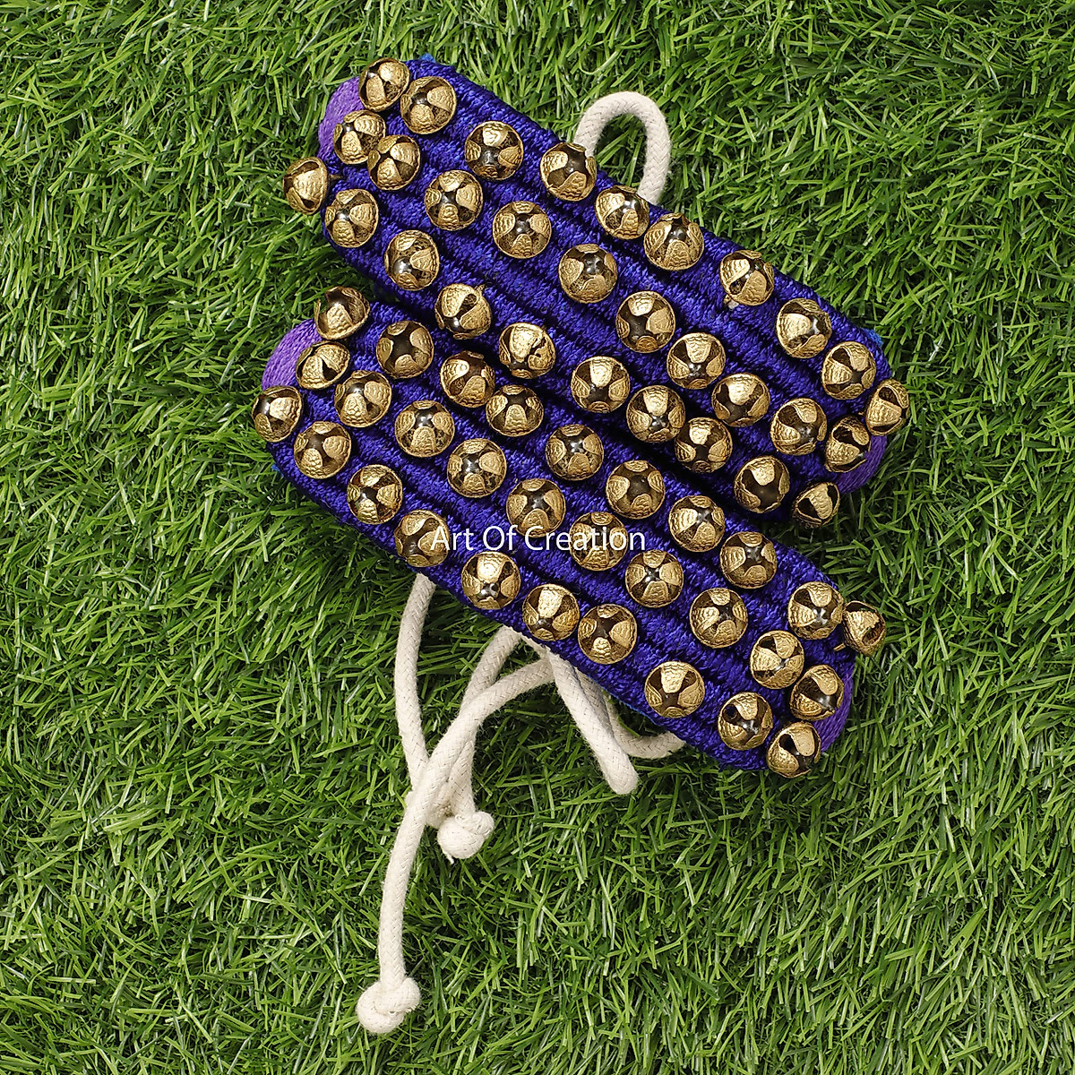 Art Of Creation Kathak Ghungroo Anklet pair Classical Dancing 60 Bells Musical Instrument Bharatnatyam (Blue Paded 3 Line)