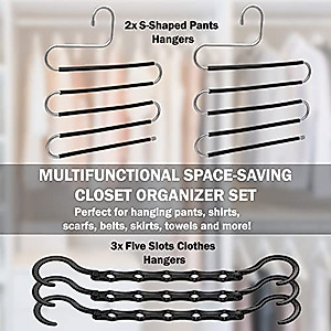 Exultant Dynamics - Stainless Steel Pant Hangers - Essential Hangers Space Saving Bundle - Set of 5 – Organizer for Clothes – Closet Space Saver – Hang 25 Clothing Items