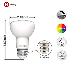 helloify Dimmable R20/BR20 LED Flood Light Bulb, 7W, 50W Equivalent, 5000K Daylight White, 600lm Each, Energy Saving Lamp for Office/Home, E26 Screw Base, 6 Count (Pack of 1)