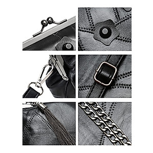 SMALLBLUER Women Rivet Purses Satchel Kiss-lock Vintage Chain Shoulder Bag Clutch Wallet Handbag with Tassel Pendant-Black