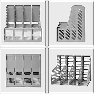 SAYEEC 4 Compartment File Holder Folder Grid Bookshelf Magazine Organizer Plastic File Frame Desktop with Blank Labels A7 Notebook Storage Assemble File Box for Work/Office/Study