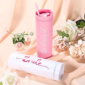 Gerrii 6 Sets Bridesmaid Proposal Gifts 15 oz Plastic Bridesmaid Cups Pink Bridesmaids Tumbler with Lids and Straws Water Bottle for Engagement Wedding Bridal Bachelorette Party