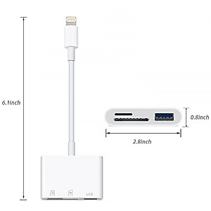 DCNETWORK Lightning to SD Card Reader for iPhone,USB Camera Adapter 3 in 1 USB Female OTG Adapter Compatible SD/TF Card, Memory Card Reader Portable USB 3.0 Adapter,Sd Card Adapter