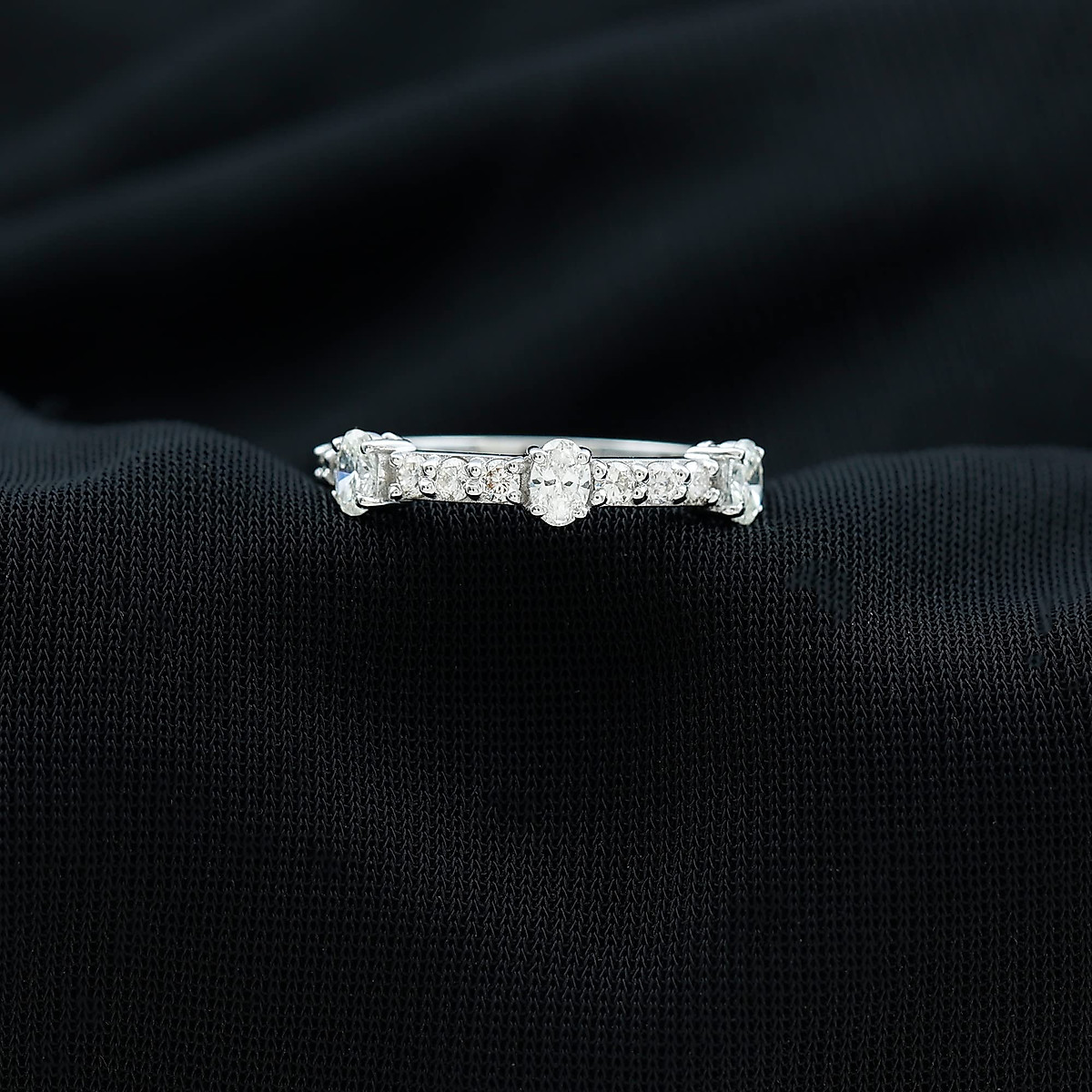 Rosec Jewels Certified Natural Diamond Anniversary Ring for Women, Hi-Si Quality, Diamond Wedding Band - Ready to Gift, 14K White Gold, Size:US 6.00